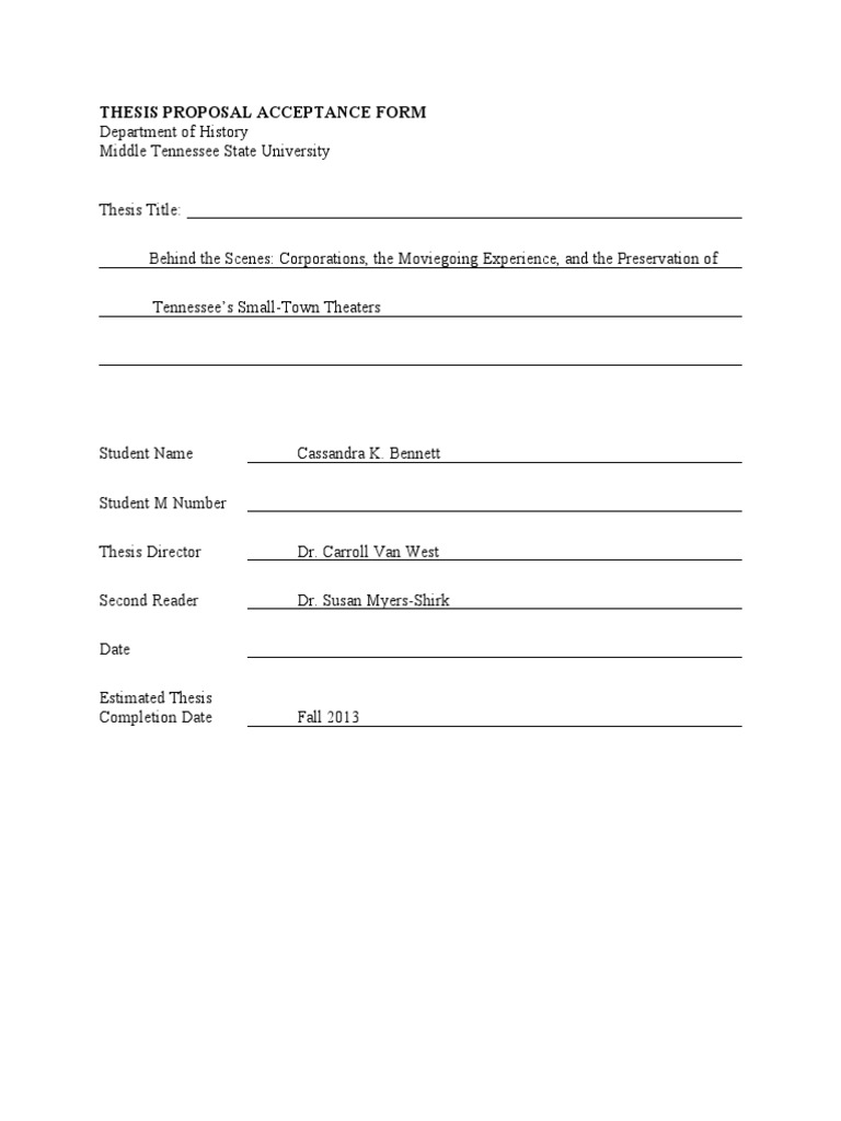 Thesis Proposal Acceptance Form | PDF | Movie Theater | Tennessee