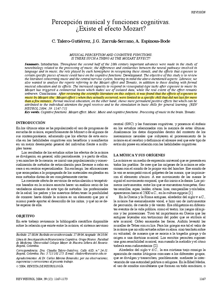 16 Percepcion Musical y Funciones Cognitivas | PDF