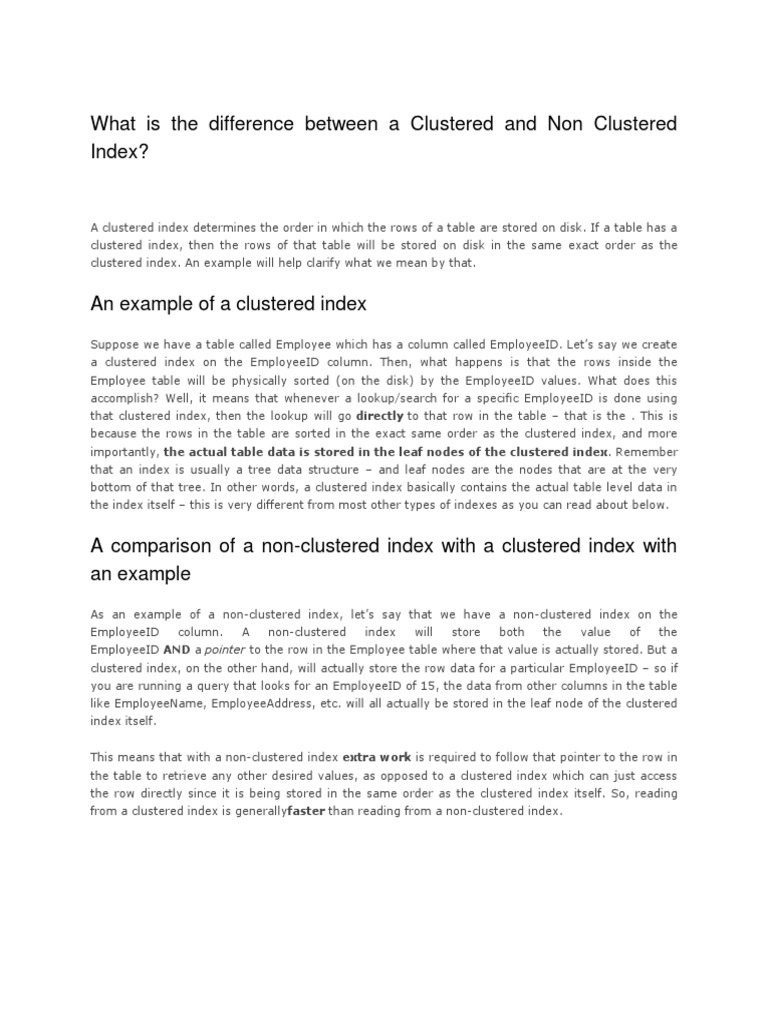 Clustered and Non Clustered | PDF | Database Index | Computer Data