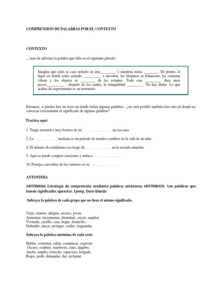 Comprensión de Antónimos y Sinónimos | PDF | Idiomas