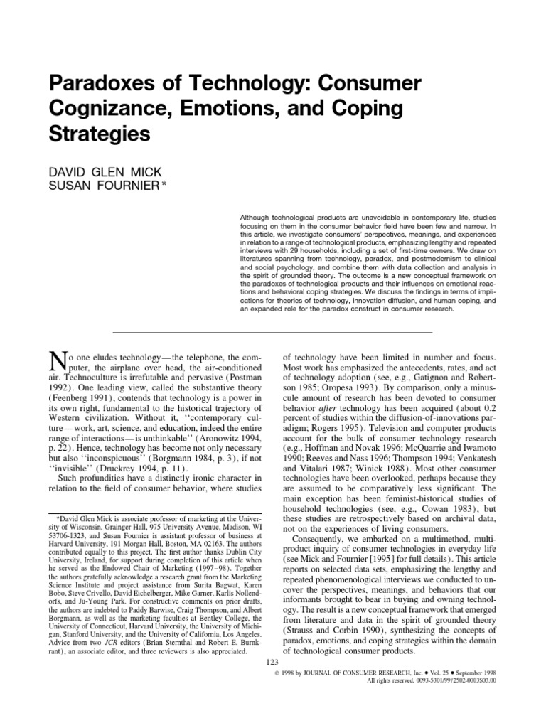 Mick and Fournier 1998 Paradoxes of Technology | PDF | Coping ...