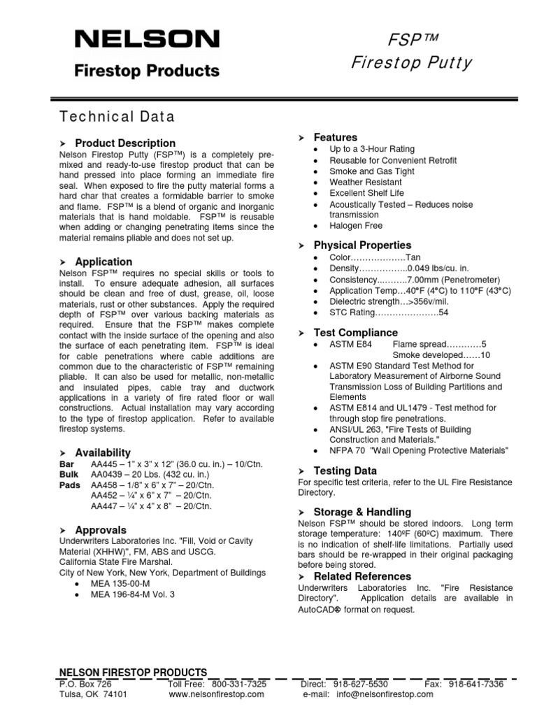 Nelson Firestop FSP Technical Data 032011 | PDF | Building Engineering ...