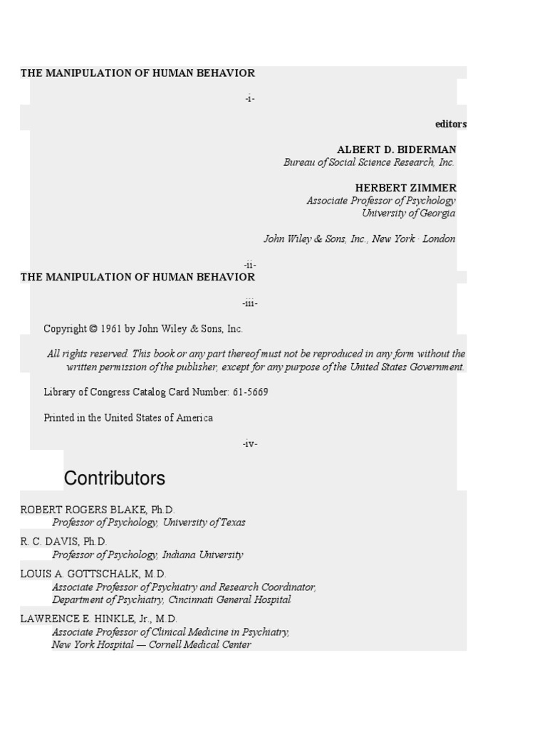 The Manipulation of Human Behavior - 1961 | PDF | Science And ...