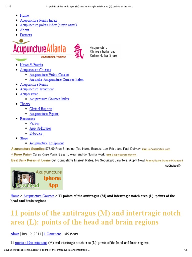 Antitragus and Intertragic Notch Points | PDF | Acupuncture | Medicine
