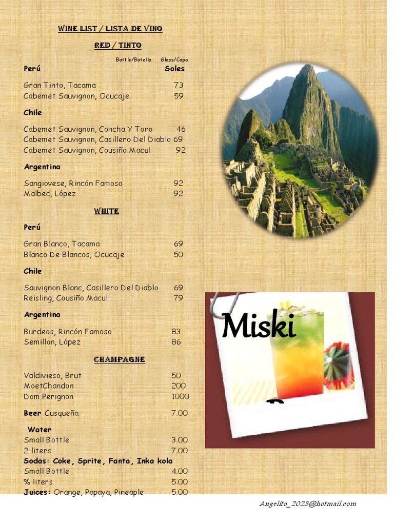Miski Bar Wine and Drink Menu | PDF