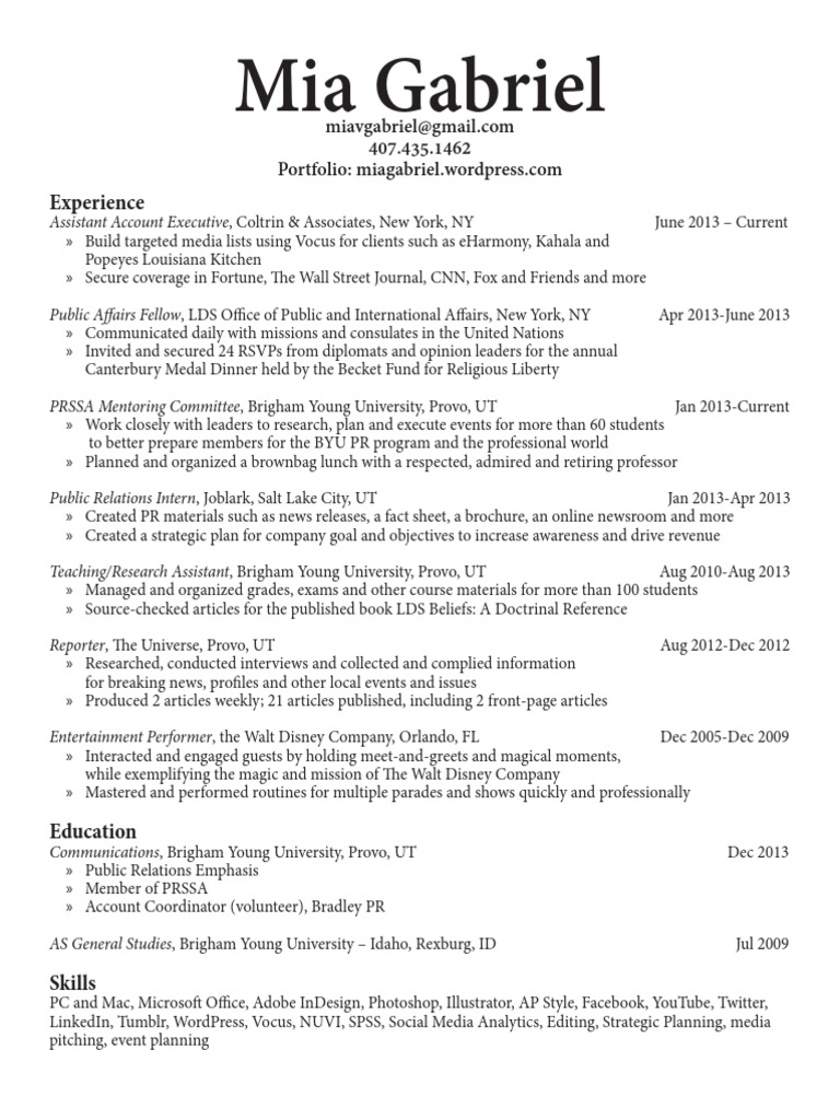 Gabriel Resume 2013 PDF | PDF | Public Relations | News