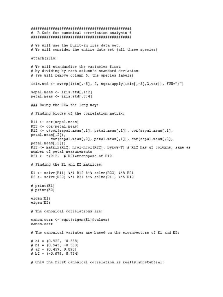 R Code For Canonical Correlation Analysis | PDF | P Value | Statistical ...