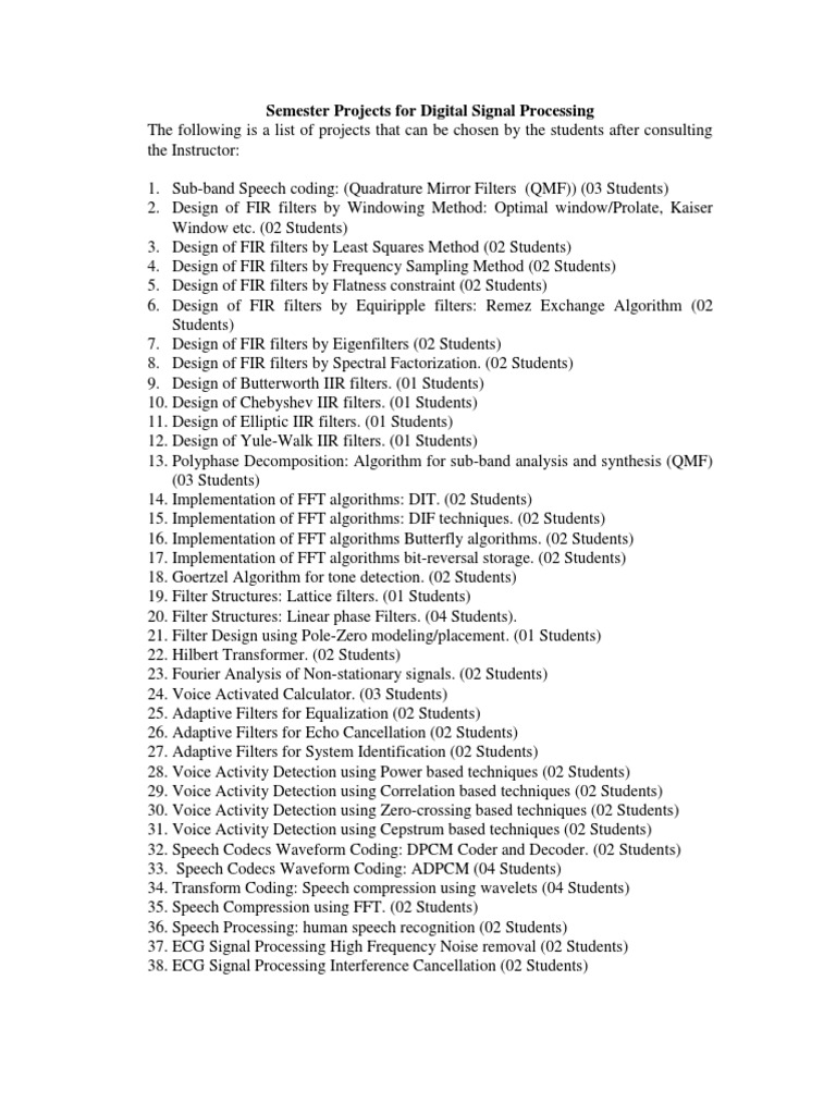 DSP Semester Projects List | PDF | Digital Signal Processing | Filter (Signal Processing)