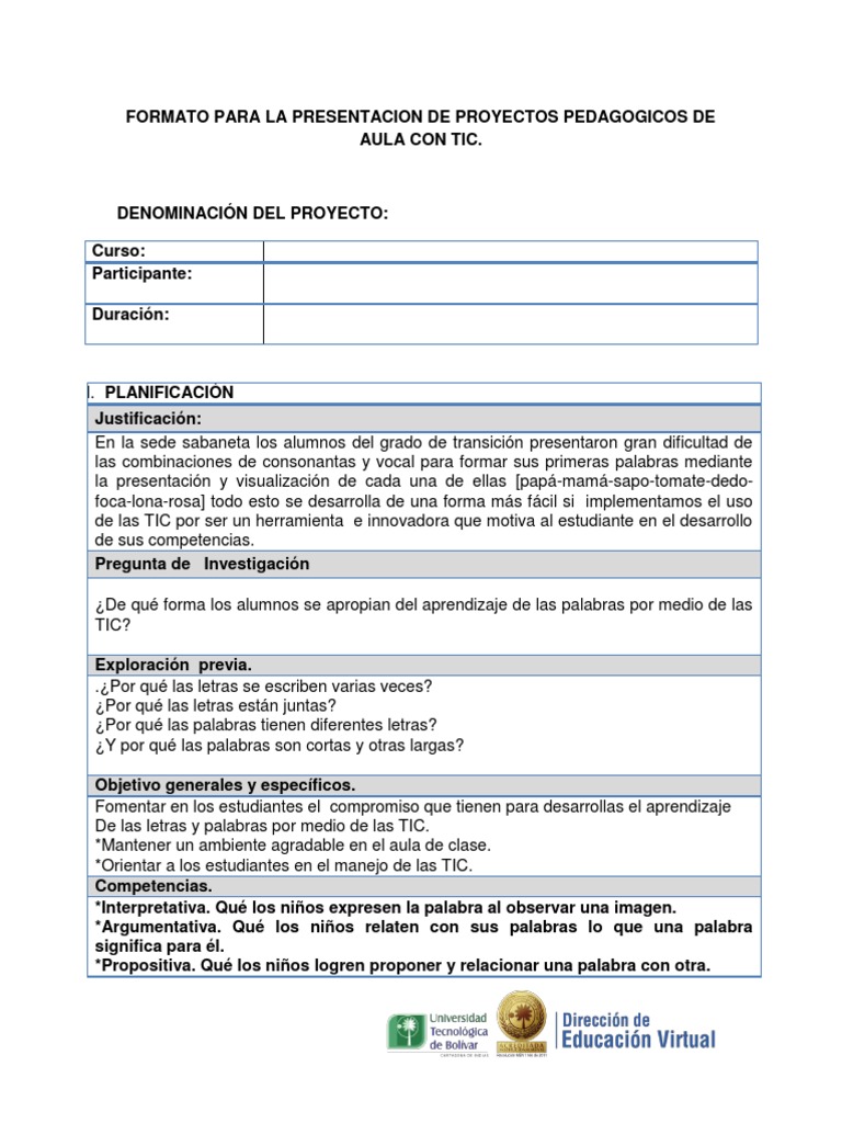 Formato Proyectos de Aula | Descargar gratis PDF | Tecnología de información y comunicaciones ...