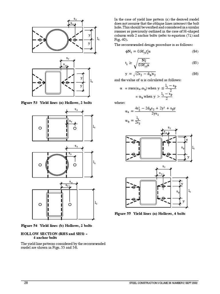 Figure 53 Yield Lines (A) Hollows, 2 Bolts: Hollow Section (Rhs and SHS) - 4 Anchor Bolts | PDF