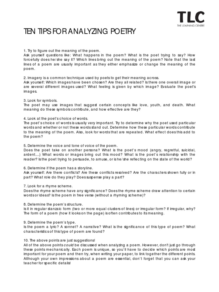 Tips for Analyzing Poetry | PDF