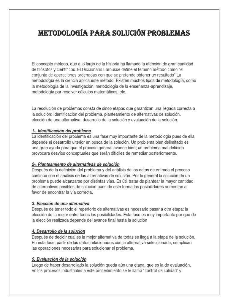 Metodología para Resolver Problemas | PDF | Metodología | Método científico