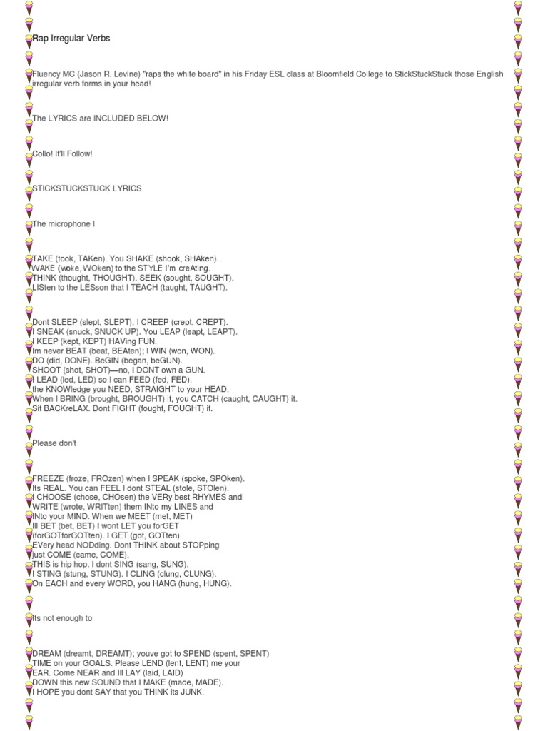 Rap Irregular Verbs | PDF
