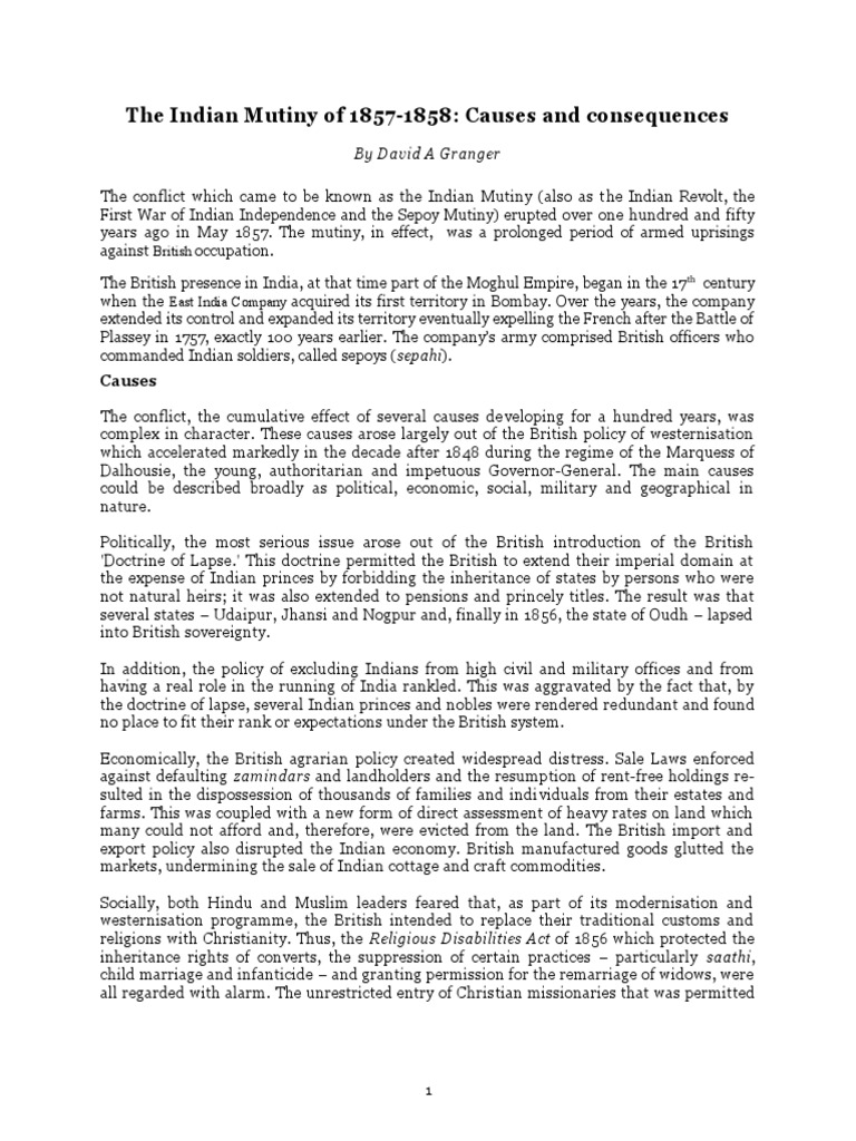 The Indian Mutiny of 1857 | PDF | Indian Rebellion Of 1857 | British Raj