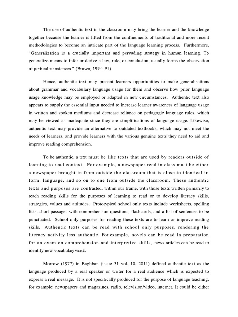 Authentic Text | PDF | Reading Comprehension | Language Education