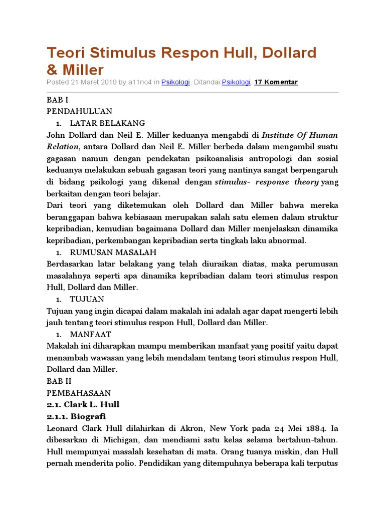 Teori Stimulus Respon Hull | PDF