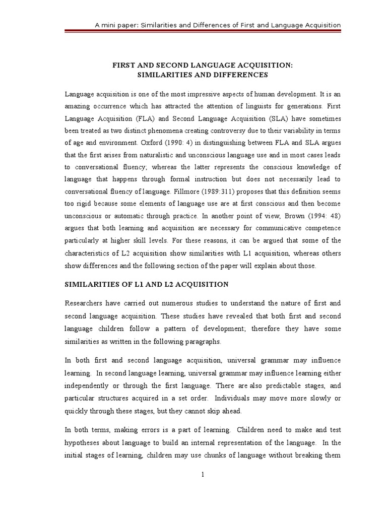 Similarities and Differences of L1 and L2 Acquisition - Yeni.unimed | PDF | Second Language ...