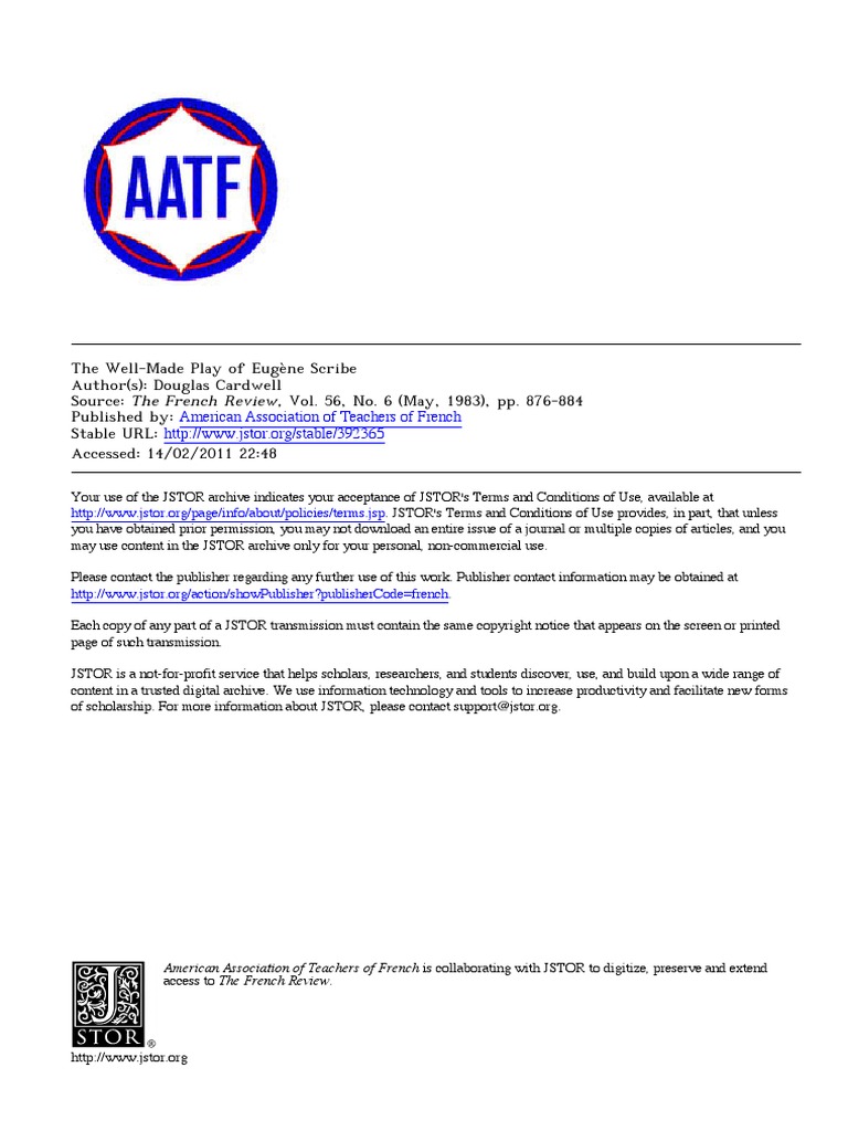 The Well-Made Play of Eugene Scribe PDF | PDF | Theatre