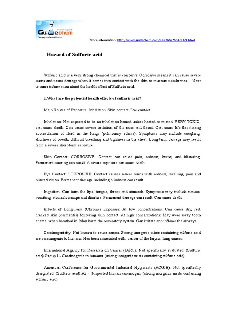 Hazard of Sulfuric acid | Sulfuric Acid | Burn