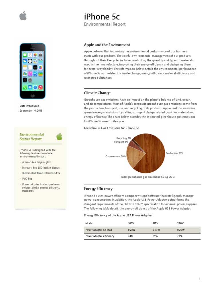 Iphone 5C: Environmental Report | PDF | Recycling | Efficient Energy Use