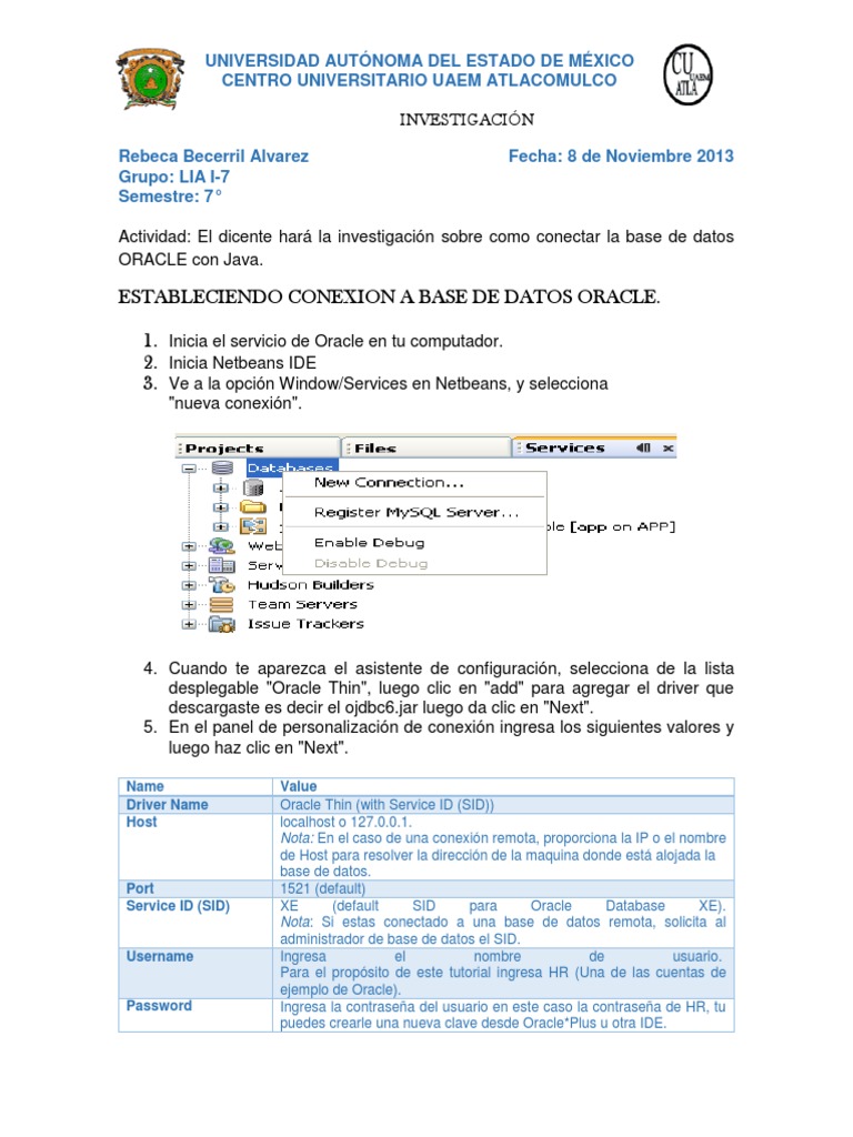 Como Conectar Oracle Con Java Pdf Java Lenguaje De Programación Contraseña