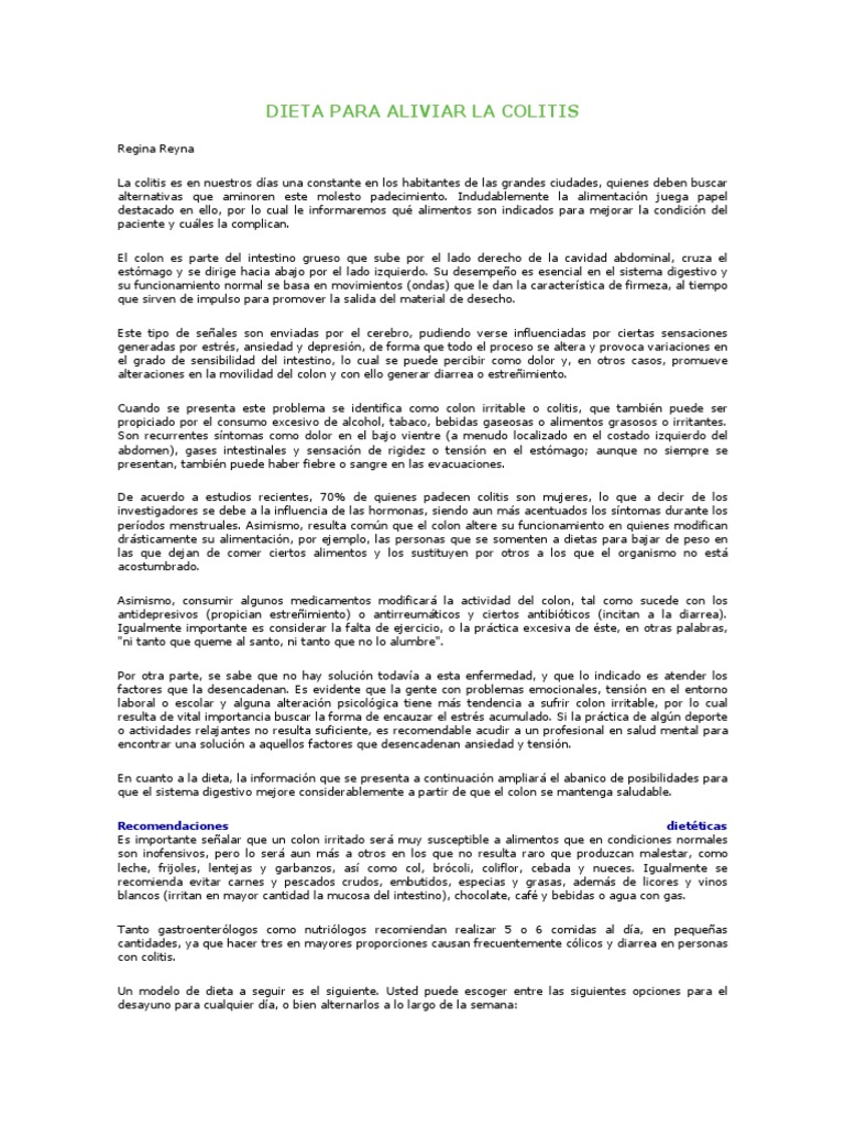 Dieta para Aliviar la Colitis | PDF | Síndrome del intestino irritable ...