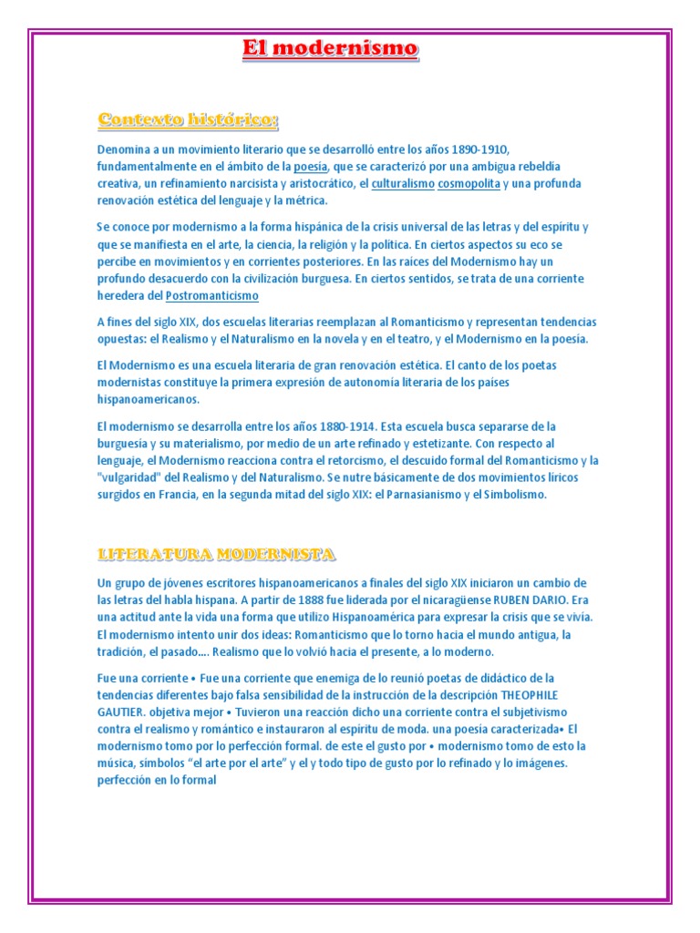 El Modernismo: un movimiento literario hispanoamericano de fines del ...
