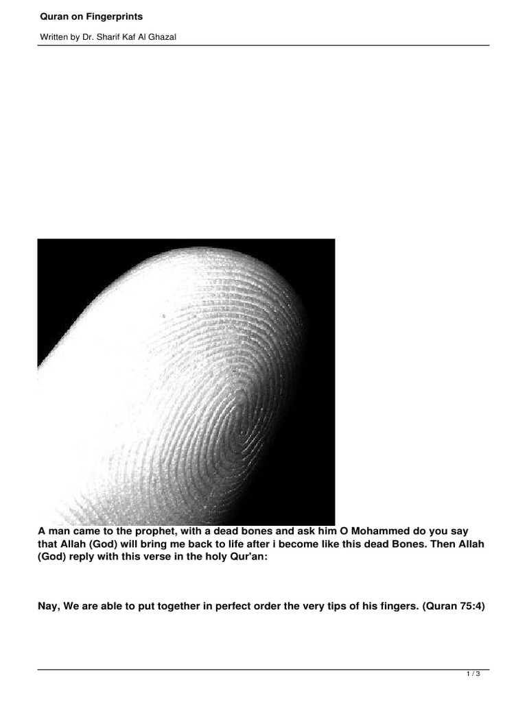 Quranic Insights on Fingerprints | PDF | Fingerprint | Quran