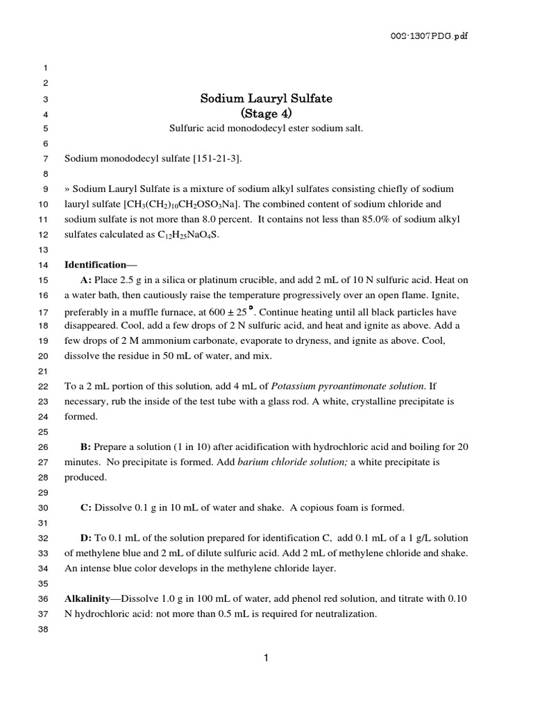 Sodium Lauryl Sulfat | PDF | Sodium | Precipitation (Chemistry)