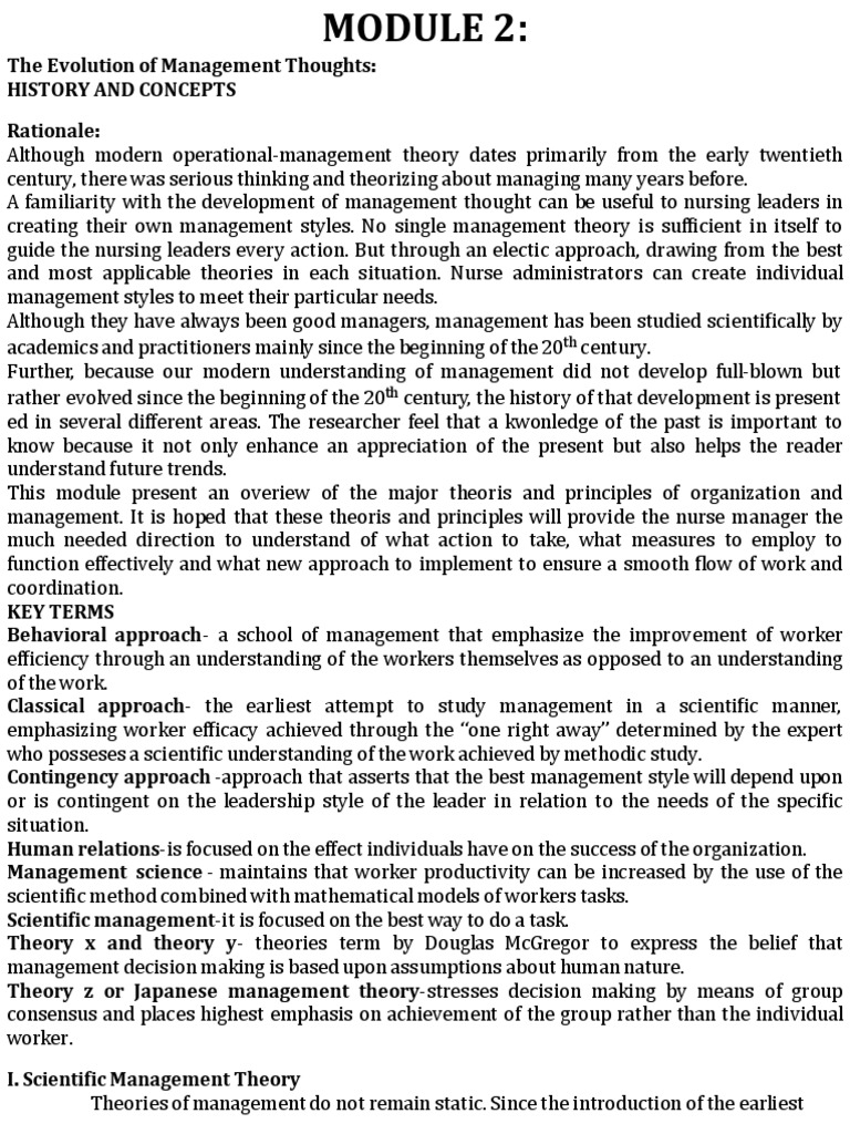 Module 2 The Evolution of Management Thoughts PDF | PDF | Motivation ...