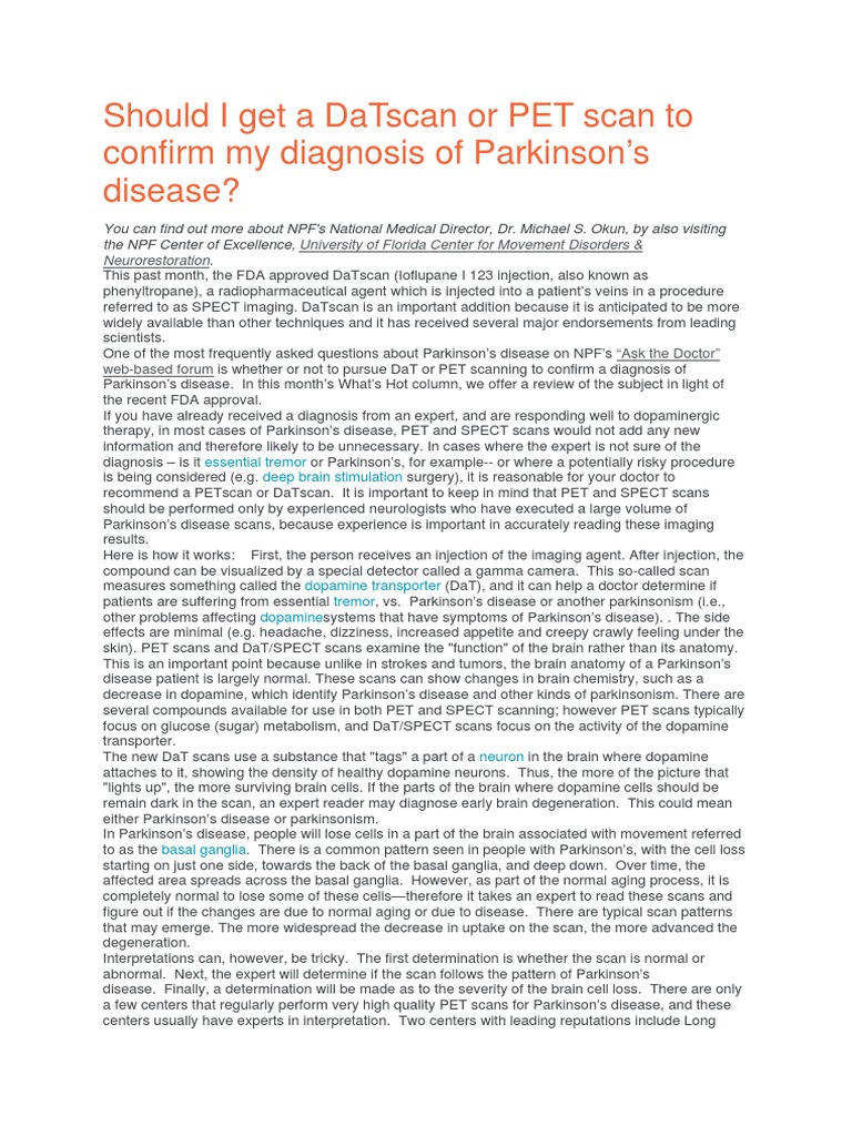DaTscan PDF | PDF | Parkinson's Disease | Dopamine