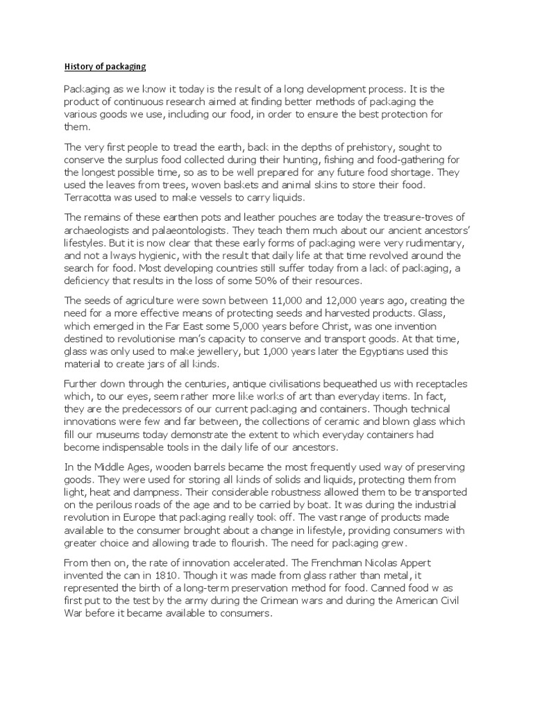 History of Packaging | PDF | Packaging And Labeling | Foods