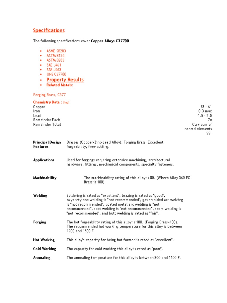 Data Sheet For BRASS SPECIFICATIONS PDF | PDF | Brass | Alloy
