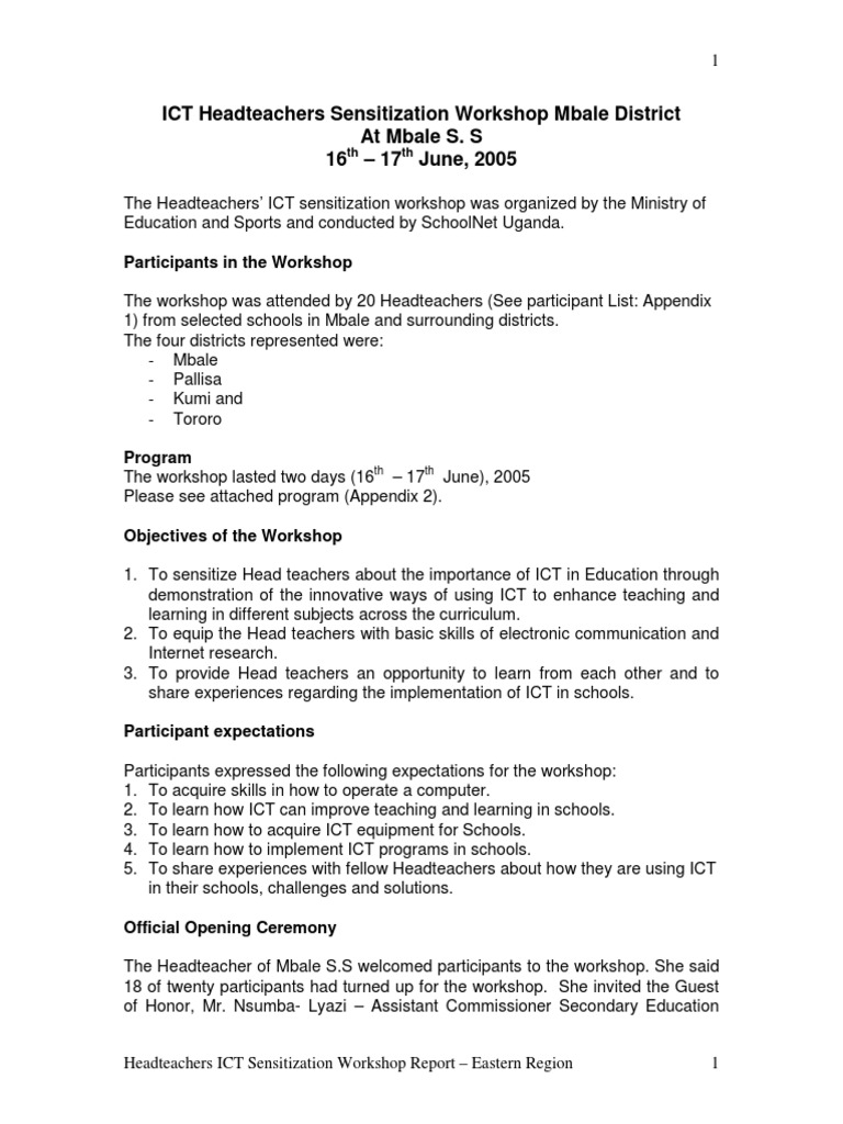 Headteachers Sensitization Workshop Report Eastern Region | Download Free PDF | Project Based ...