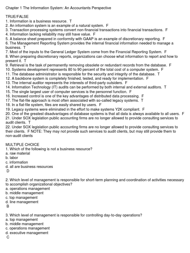 Accounting Info Systems Chapter 1 Review Pdf Databases Accounting