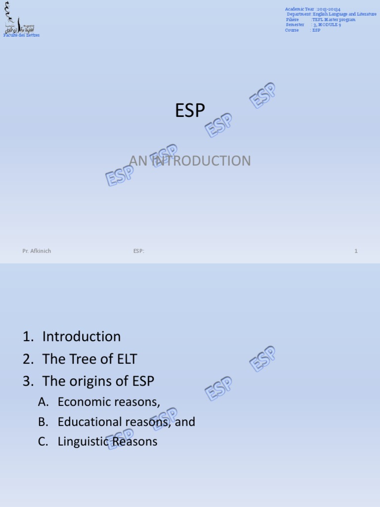 ESP - Introduction and ELT Tree | PDF | English Studies | Sophism