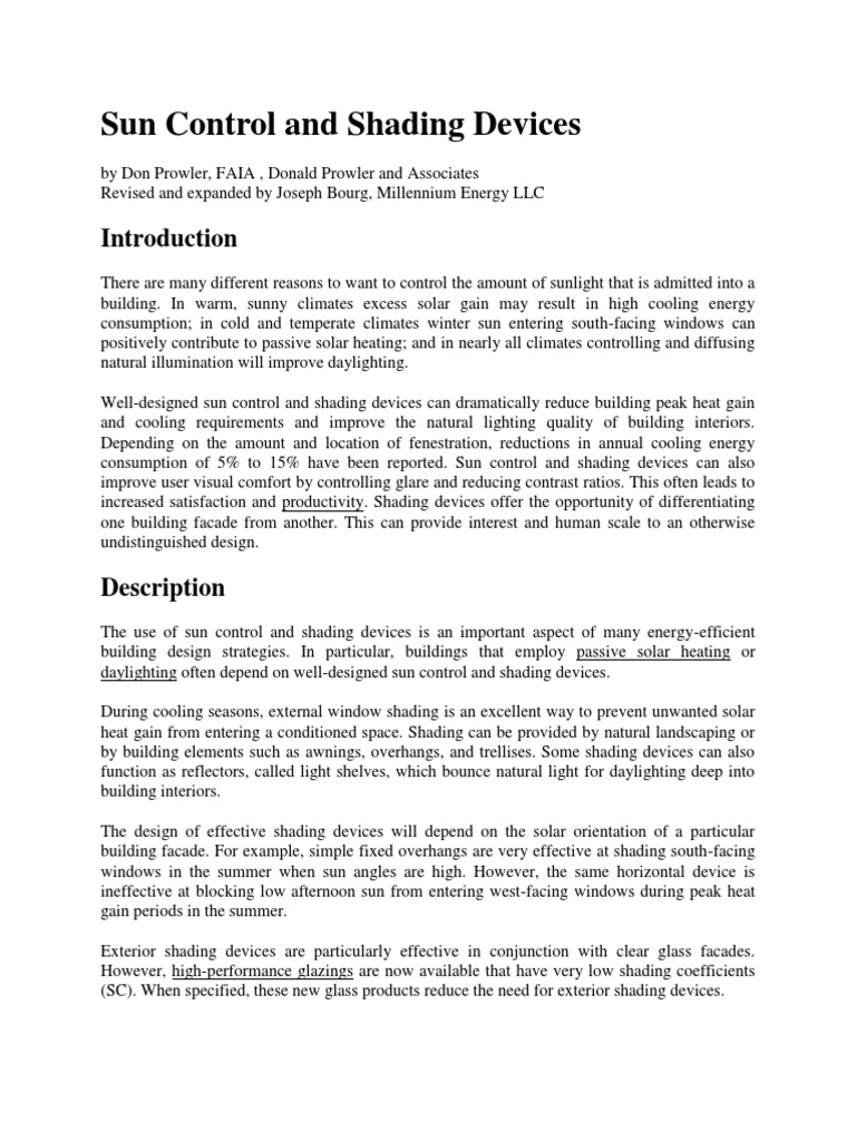 Sun Control and Shading Devices by Don Prowler PDF | PDF | Window | Building