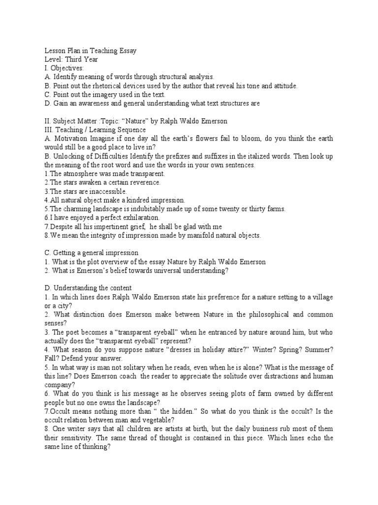 Lesson Plan in Teaching Essay | PDF | Semiotics | Epistemology