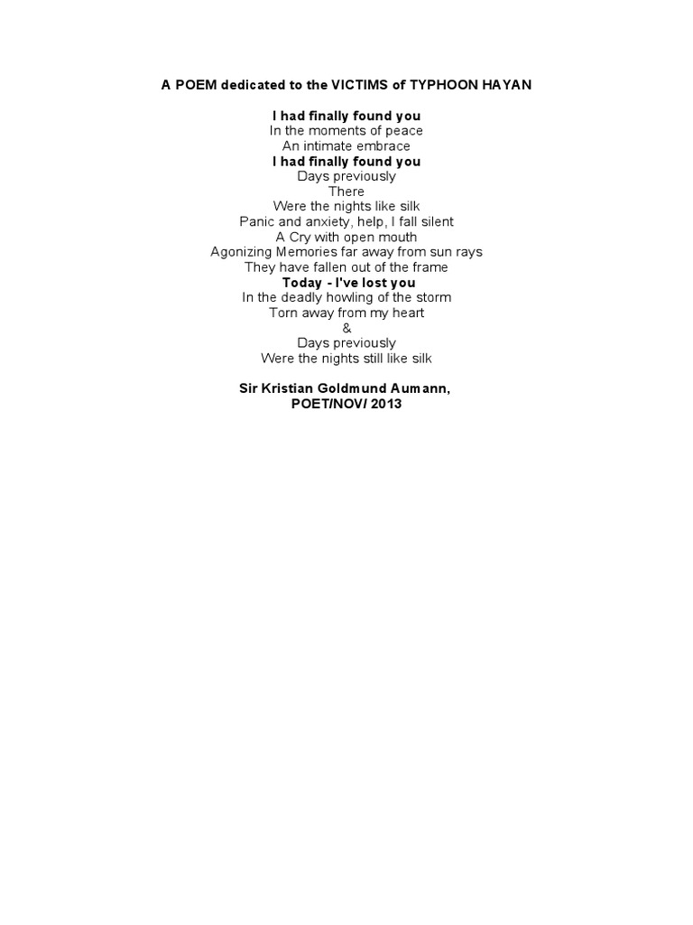 A Poem Dedicated To The Victims of Typhoon Haiyan | PDF