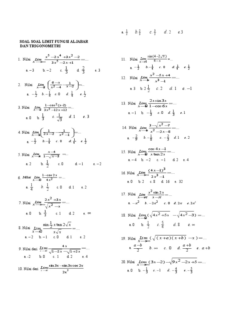 Soal Soal Limit Fungsi Aljabar | PDF