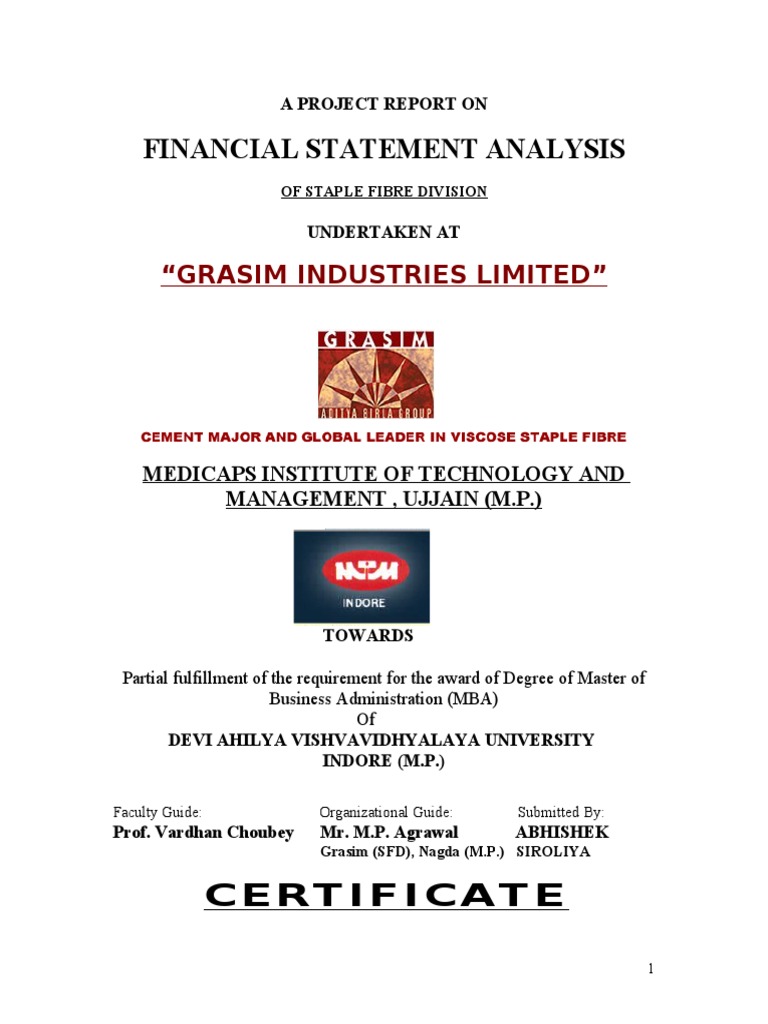 Financial Analysis of Grasim Industries Nagda | PDF | Profit ...