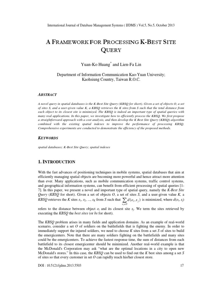 A Framework For Processing K-Best Site Query | Download Free PDF | Information Retrieval ...