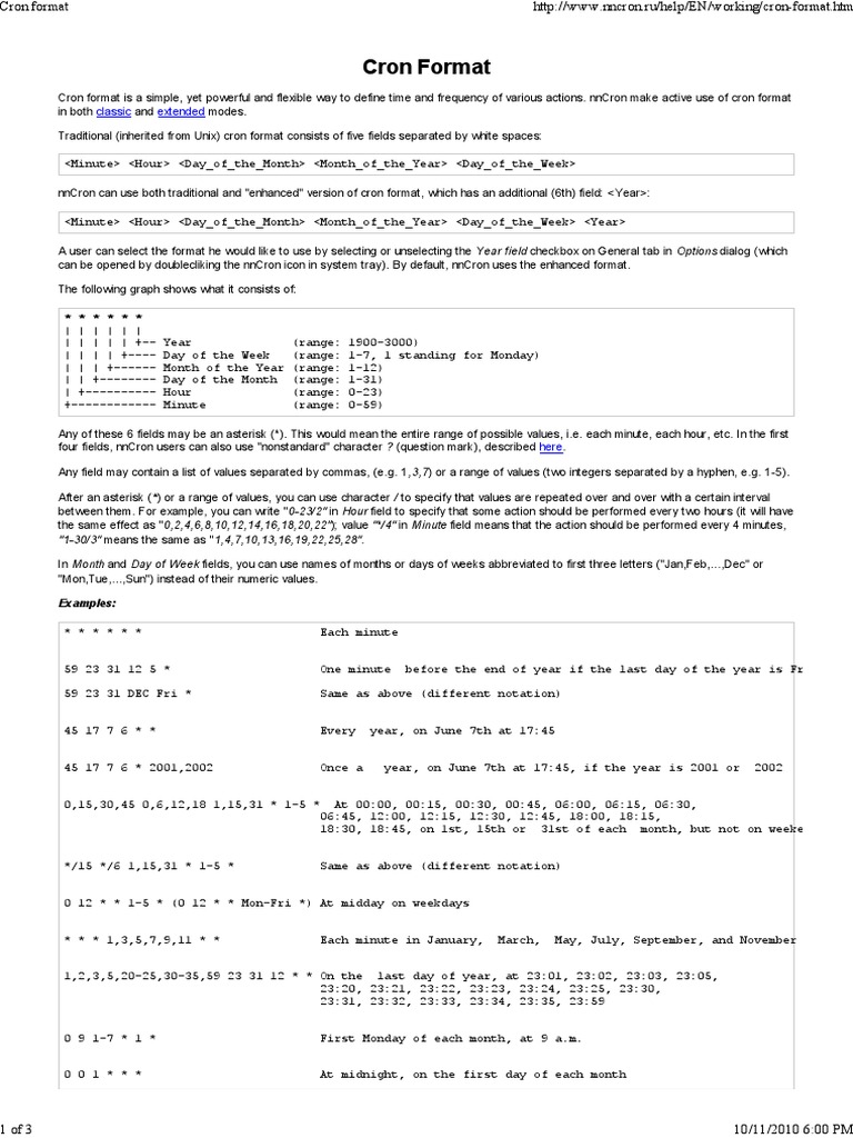 Cron Format PDF | PDF | Computing | Computer Programming