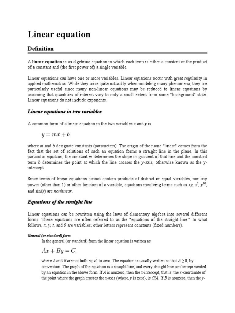 Linear Equation | PDF | Equations | Elementary Mathematics