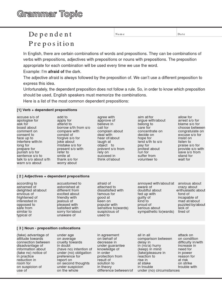 Dependent Preposition | Download Free PDF | Preposition And Postposition | Adjective