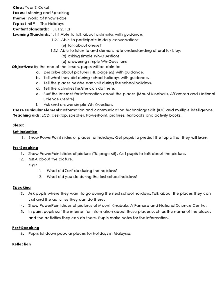 Unit 9 - The Holidays | PDF | Question | Reading (Process)