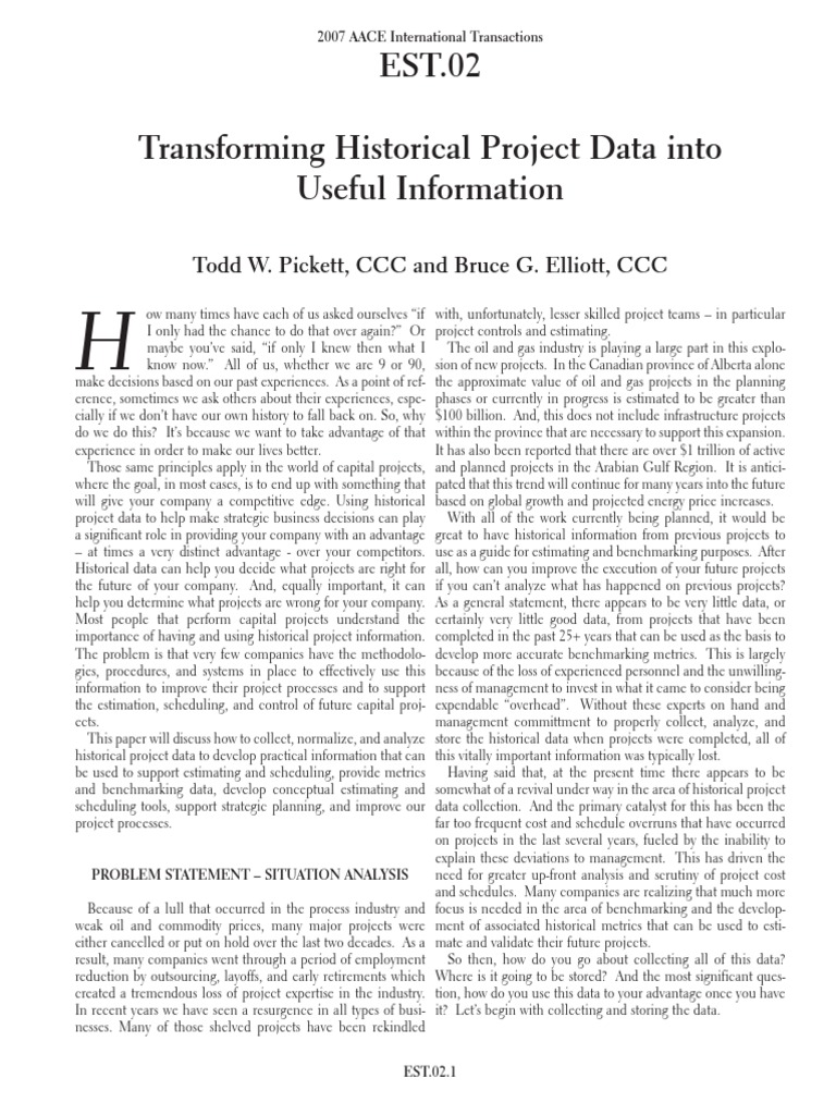 EST.02 Transforming Historical Project Data Into Useful Information ...