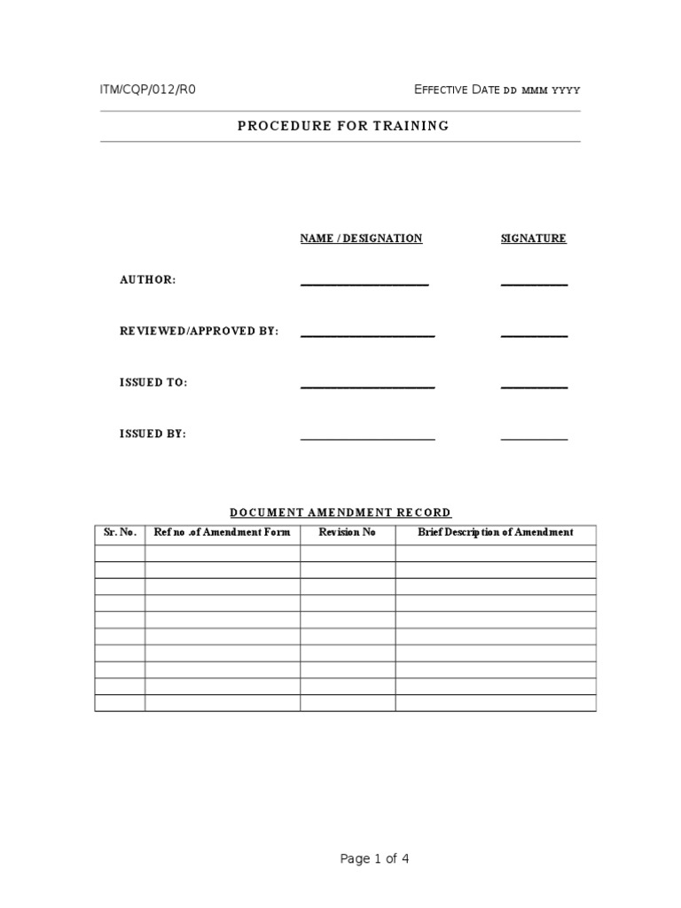 Procedure For Training: CQP/012/R0 E D | PDF | Business
