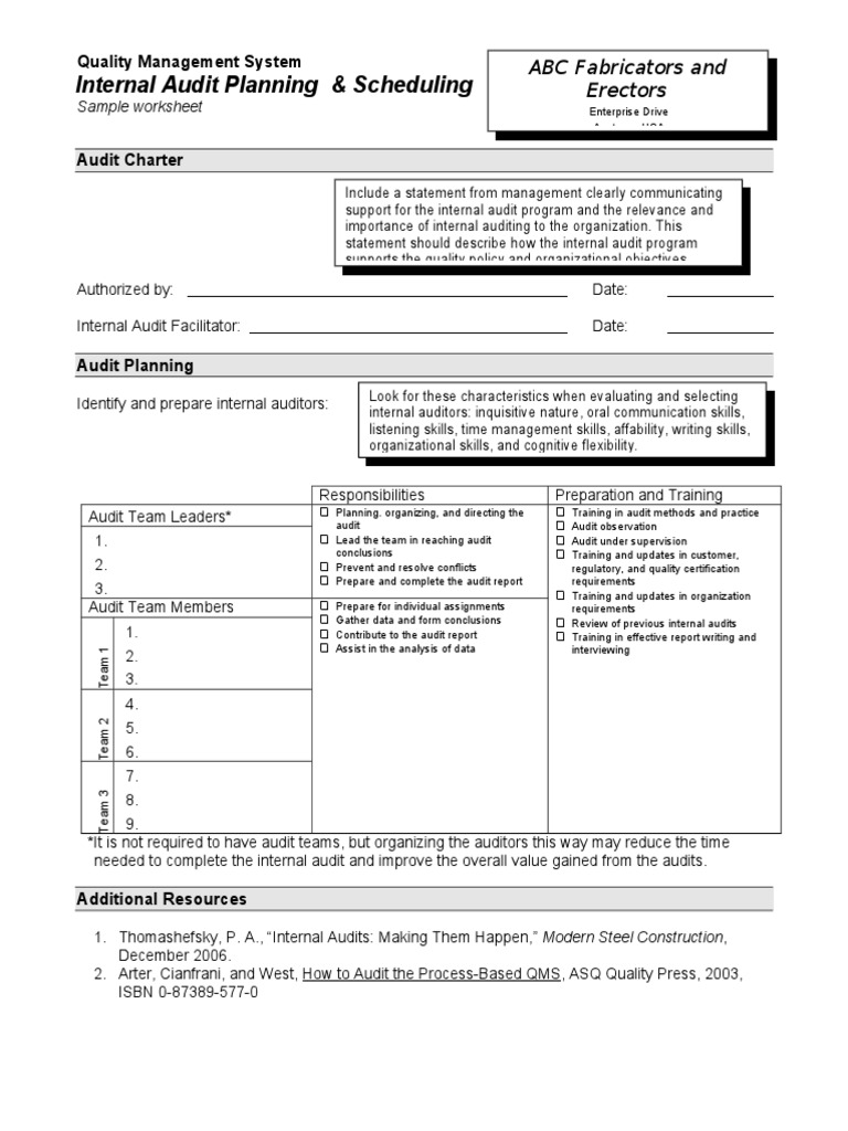 Internal Audit Planning and Scheduling Sample Format | PDF | Internal ...