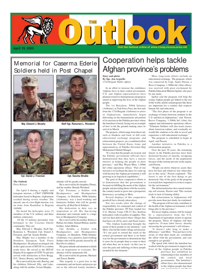 Outlook Newspaper, 19 April 2005, United States Army Garrison Vicenza ...